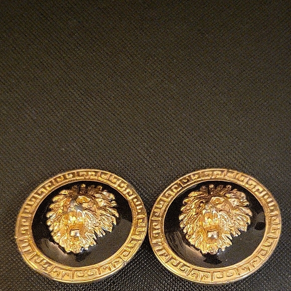 Versace | Jewelry | Versace Gold And Black Lion Head Clip On Earrings ...
